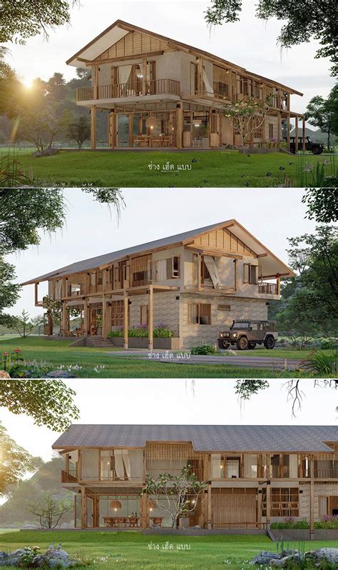 แบบบ้านไม้ 2 ชั้น สไตล์บ้านสวน ที่รายล้อมด้วยธรรมชาติ 4 ห้องนอน 5 ห้องน้ำ Architectural House