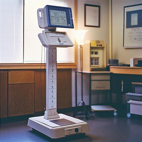 A Scene Of A Weight And Height Measurement Device Being Used For Bmi Calculations Premium Ai