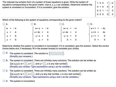 Solved The Reduced Row Echelon Form Of A System Of Linear Chegg