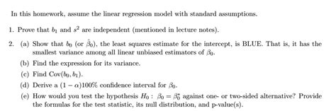 Linear Regression Questions In This Homework Assume The Linear