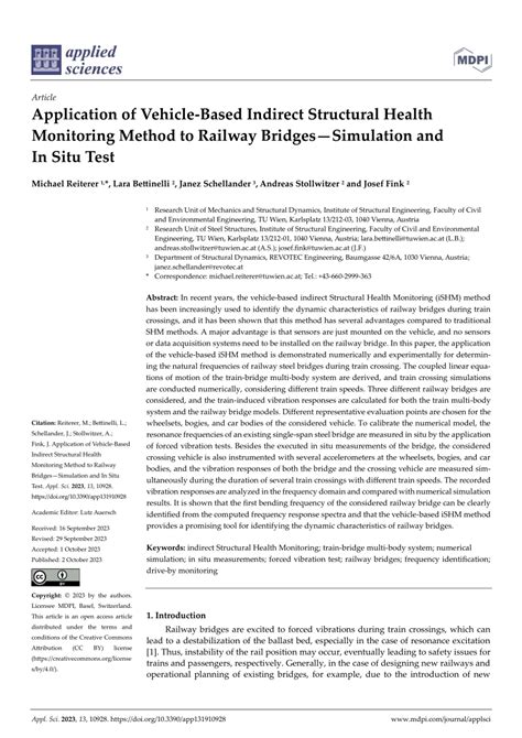 Pdf Application Of Vehicle Based Indirect Structural Health Monitoring Method To Railway