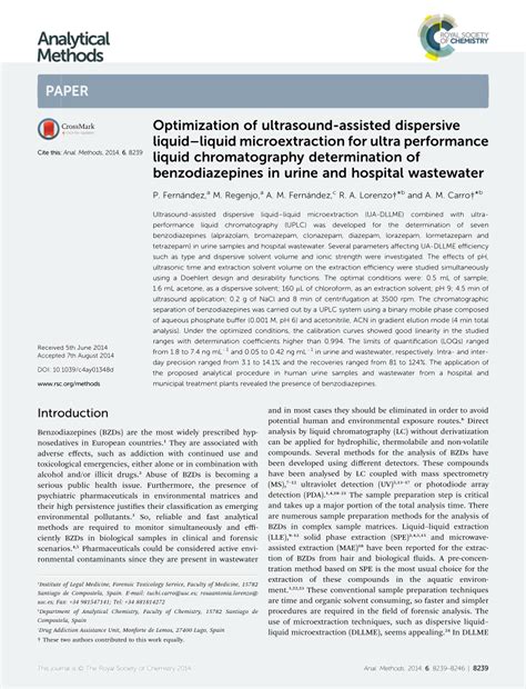 Pdf Optimization Of Ultrasound Assisted Dispersive Liquid Liquid Microextraction For Ultra