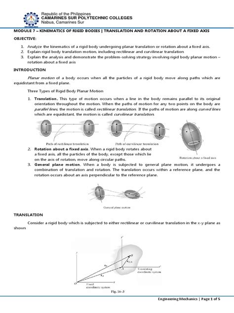 Module 7 Kinematics Of Rigid Bodies Translation And Rotation About A Fixed Axis Pdf