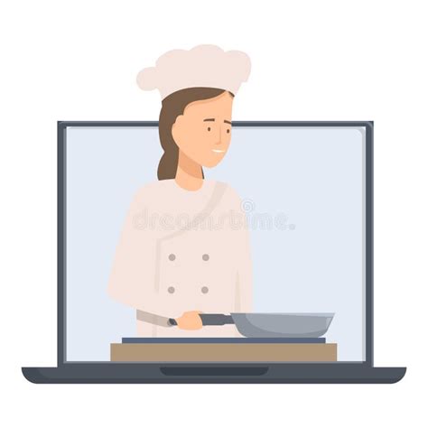 Professional Chef Giving Online Cooking Class Using Laptop Stock Vector