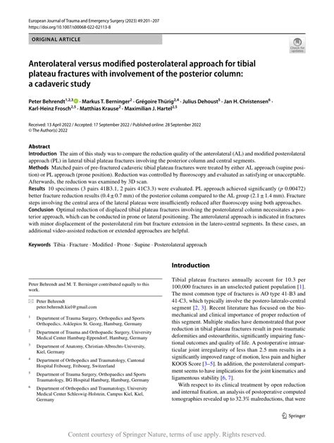 Pdf Anterolateral Versus Modified Posterolateral Approach For Tibial