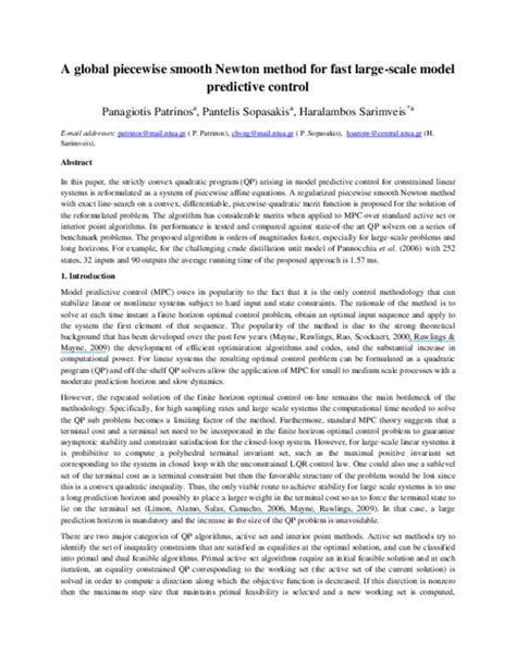 Pdf A Global Piecewise Smooth Newton Method For Fast Large Scale Model Predictive Control