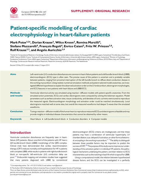 Pdf Patient Specific Modelling Of Cardiac Electrophysiology In Heart