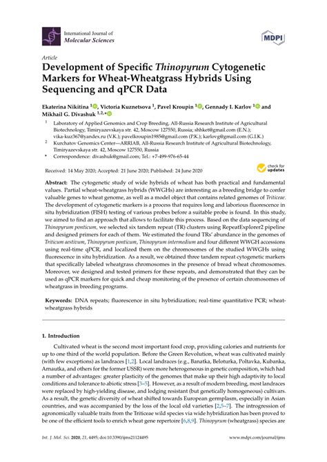 Pdf Development Of Specific Thinopyrum Cytogenetic Markers For Wheat Wheatgrass Hybrids Using