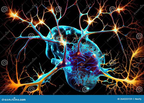 Neuron Cells With Light Impulses Royalty Free Illustration 264333159