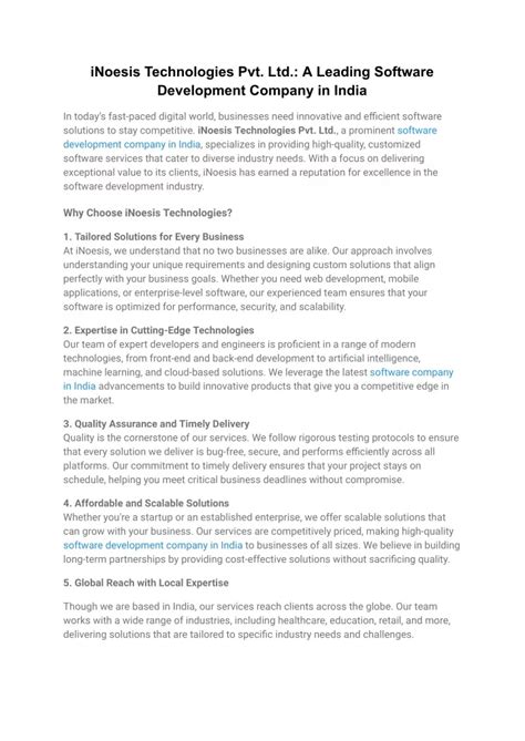 Ppt Inoesis Technologies Pvt Ltd A Leading Software Development Company In India Powerpoint