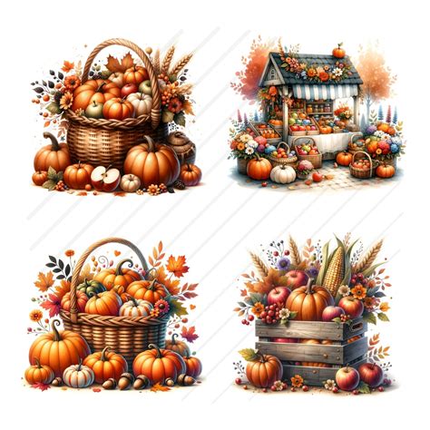 Watercolor Fall Clipart Bundle Autumn Harvest Clip Art Printable