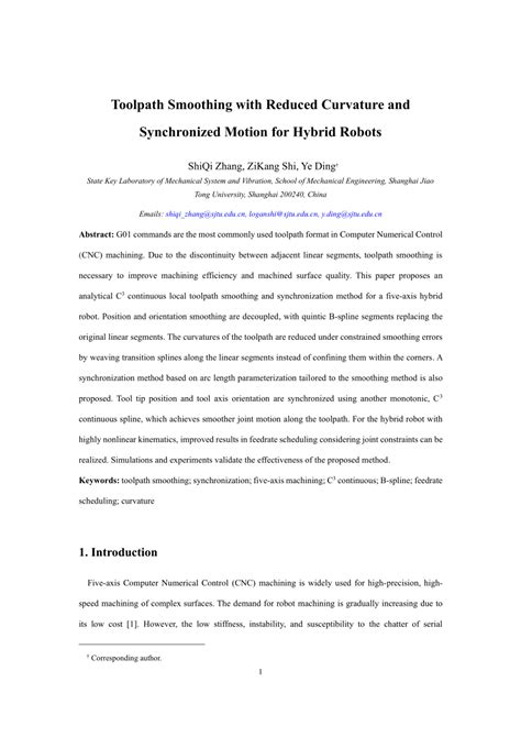 Pdf Toolpath Smoothing With Reduced Curvature And Synchronized Motion For Hybrid Robots