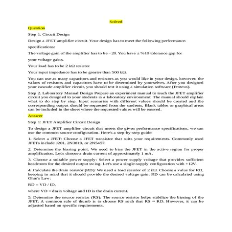 biasing describe the steps bias the jfet properly