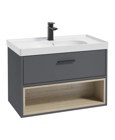 Sonas Malmo 80cm Wall Hung Vanity Unit With Matt Basin Midnight Grey