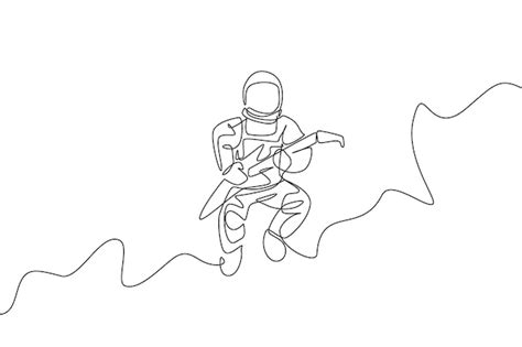 Premium Vector One Continuous Line Drawing Of Astronaut With Spacesuit Playing Electric Guitar