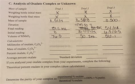 Solved C Analysis Of Oxalate Complex Or Unknown