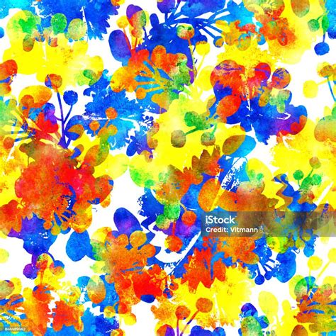 원활한 패턴 브러시와 꽃 그리고 식물 잎 흰색 배경에 무지개 수채화 색입니다 손으로 그린 그레인 텍스처 잉크 숲 요소입니다 패션