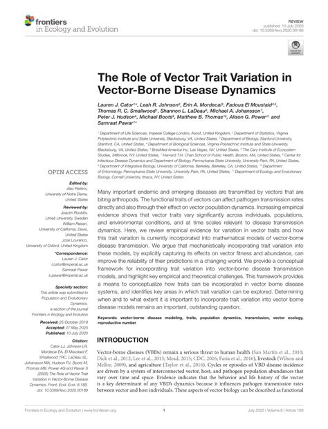 Pdf The Role Of Vector Trait Variation In Vector Borne Disease Dynamics