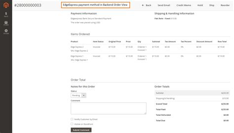 In Backend Order View Magento Edge Express Payment Gateway