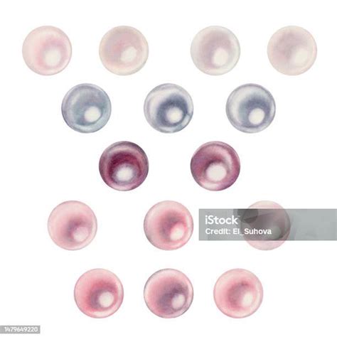 바다 진주의 수채화 손으로 그린 그림입니다 패턴 초대장 카드 월페이퍼 엽서의 디자인을위한 그룹 및 개별 구슬 흰색 배경에 격리
