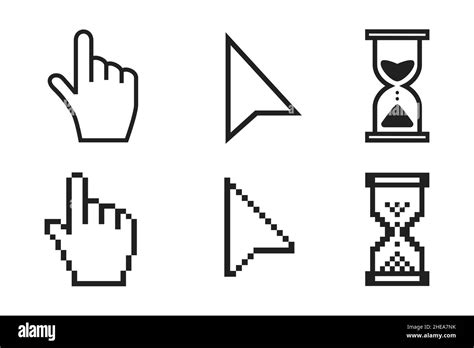Black Hourglass Loading Clock Pointer Hand And Arrow Mouse Cursors