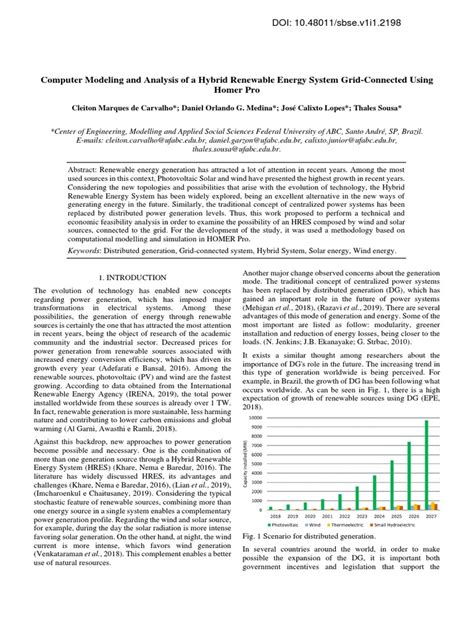 Computer Modeling And Analysis Of A Hybrid Renewable Energy System Grid Connected Using Homer