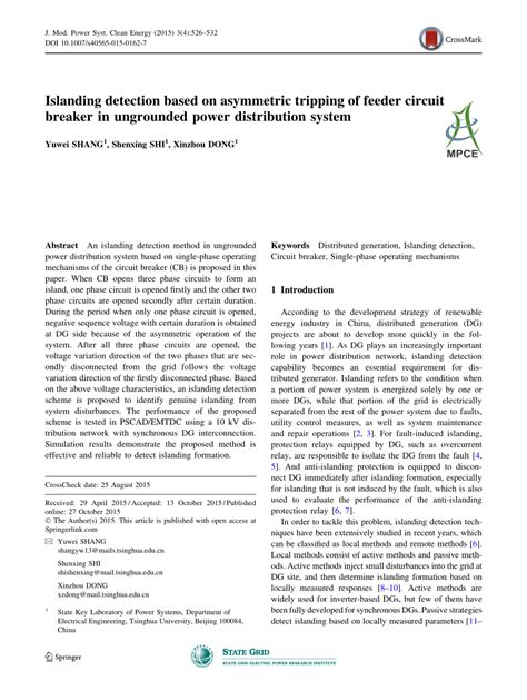 pdf islanding detection based on asymmetric tripping of feeder circuit breaker in ungrounded