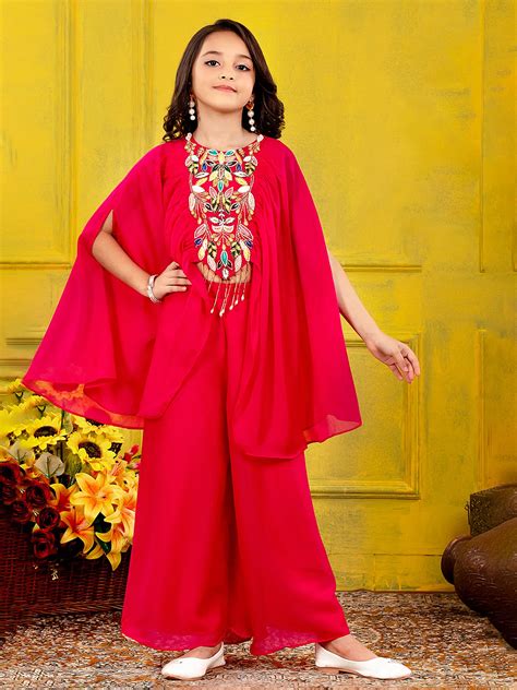 Magenta Georgette Designer Palazzo Suit For Girls G3 Gss3586