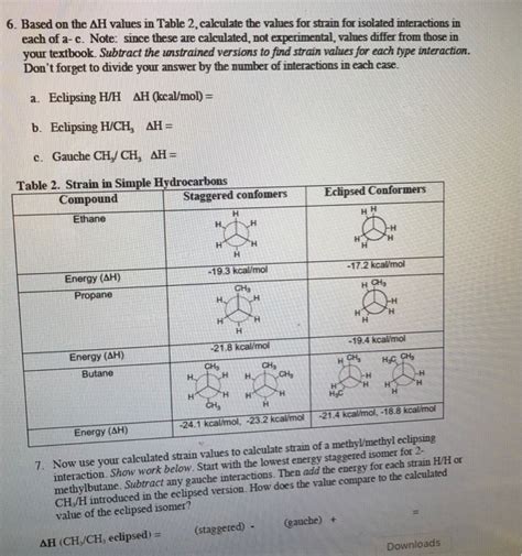 solved 6 based on the Δh values in table 2 calculate the