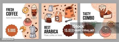 커피 하우스 또는 베이커리 레이아웃 집합입니다 전단지 프로모션 배너를 위한 편집 가능한 템플릿 라떼에 대한 스톡 벡터 아트 및