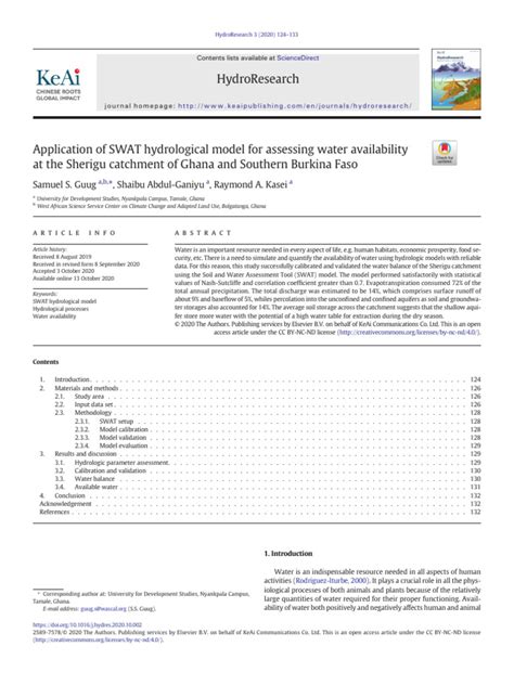 Application Of Swat Hydrological Model For Assessing Water Availability Pdf