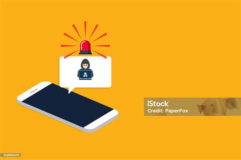 해커 휴대 전화의 맬웨어 알림 해커 경고가있는 스마트 폰 휴대 전화 사기 오류 메시지에 스팸 데이터 사기 바이러스 플랫 벡터 일러스트 레이 션 개념에 대한 스톡 벡터 아트