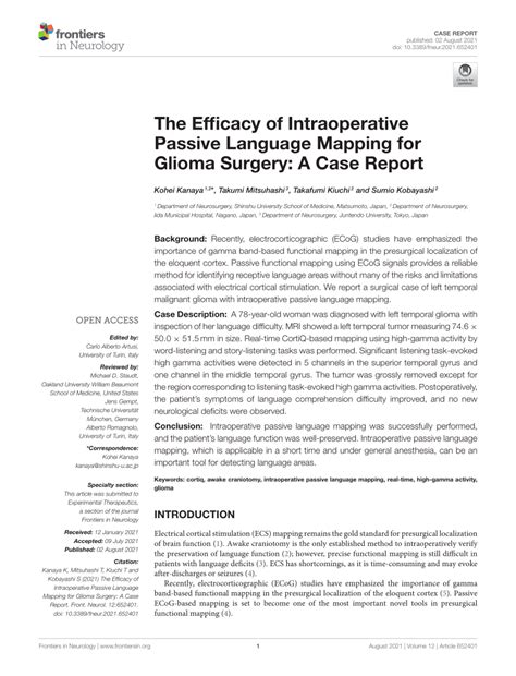 Pdf The Efficacy Of Intraoperative Passive Language Mapping For Glioma Surgery A Case Report