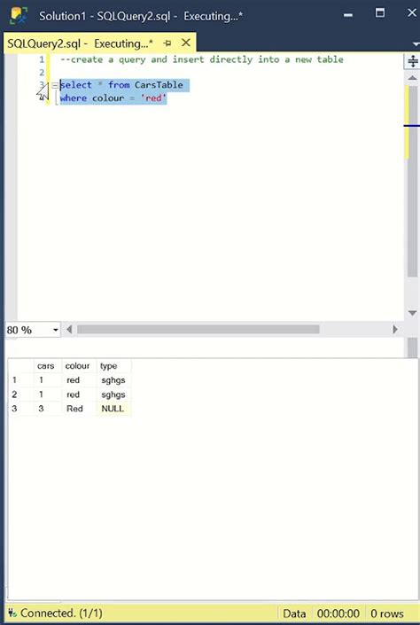 save sql result directly into a table youtube