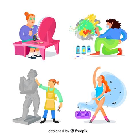 직장에서 예술가의 그림 무료 벡터