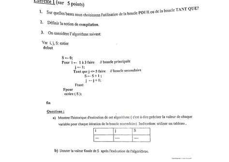 Exercise De Algorithme Algorithmique Studocu