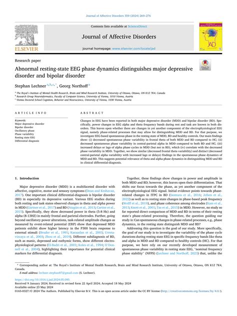 Pdf Abnormal Resting State Eeg Phase Dynamics Distinguishes Major