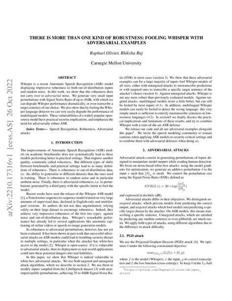 There Is More Than One Kind Of Robustness Fooling Whisper With Adversarial Examples Deepai