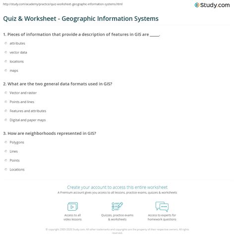 Quiz And Worksheet Geographic Information Systems