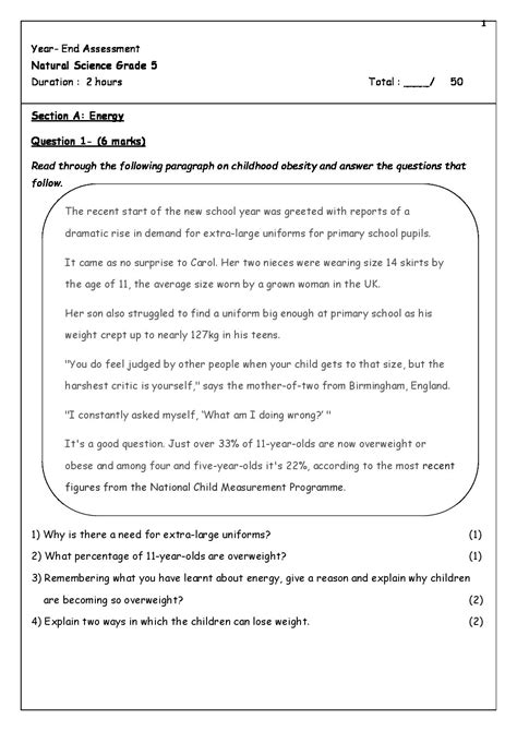 Grade 5 Natural Science Year End Exam And Answers • Teacha