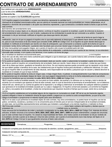 Contrato De Arrendamiento Para Imprimir En Pdf 2026