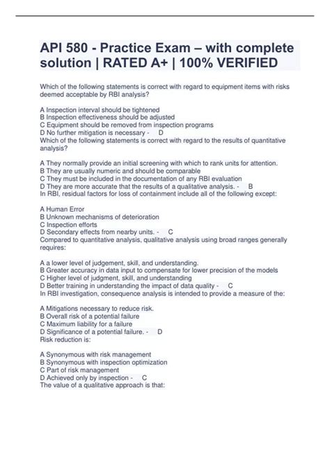 Api 580 Practice Exam With Complete Solution Rated A 100 Verified Api 580 Stuvia Us