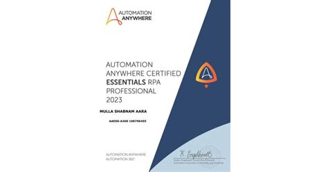 Mulla Shabnam Aara On Linkedin Automation Anywhere Certified