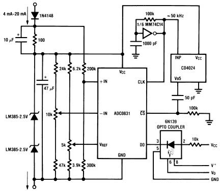 Typical Application Using ADC0838 N 8 Bit Serial I O ADC With Multiplexer Options For 4 MA 20 MA