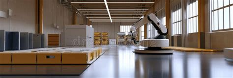 Automated Warehouse With Robotic Arm In Operation Mode Stock Illustration Illustration Of