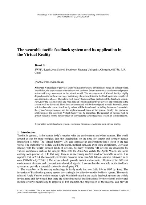 Pdf The Wearable Tactile Feedback System And Its Application In The Virtual Reality