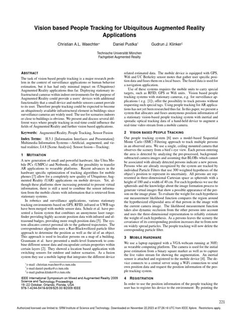 Vision Based People Tracking For Ubiquitous Augmented Reality