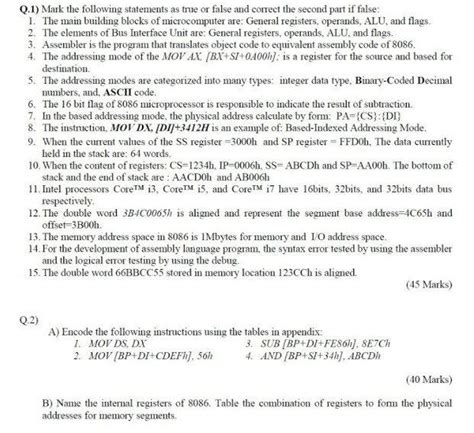 Q1 Mark The Following Statements As True Or False