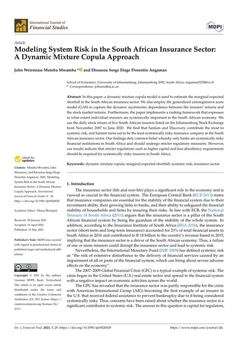 Pdf Modeling System Risk In The South African Insurance Sector A Dynamic Mixture Copula Approach