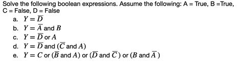 solved solve the following boolean expressions assume the